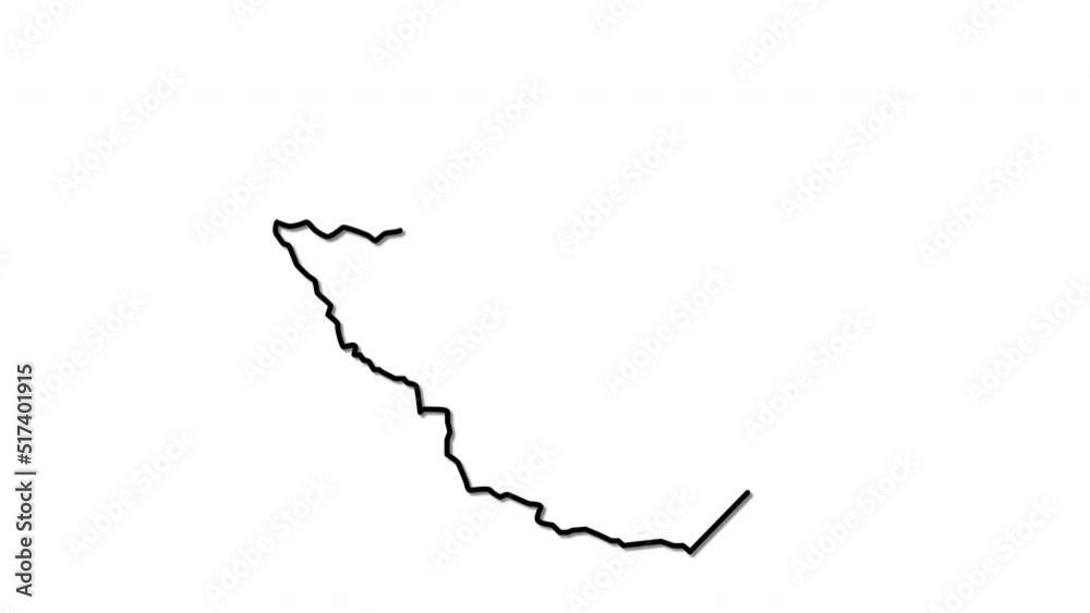 Zimbabwe map, country territory outline self drawing animation. Line ...