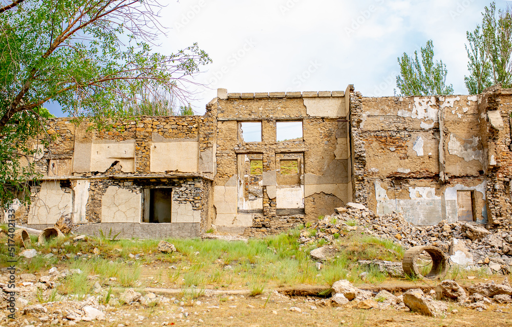 Destroyed and abandoned buildings of the city after the war, bombing ...
