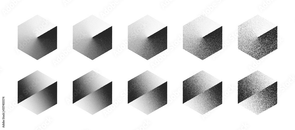 Clockwise Gradient And Shifted Hexagon Abstract Shapes Vector Set In ...