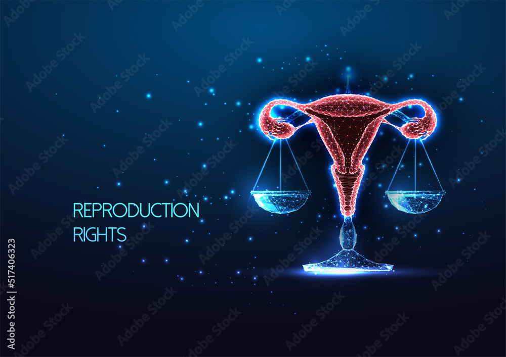 Reproduction rights, abortion law concept with female uterus and scales ...