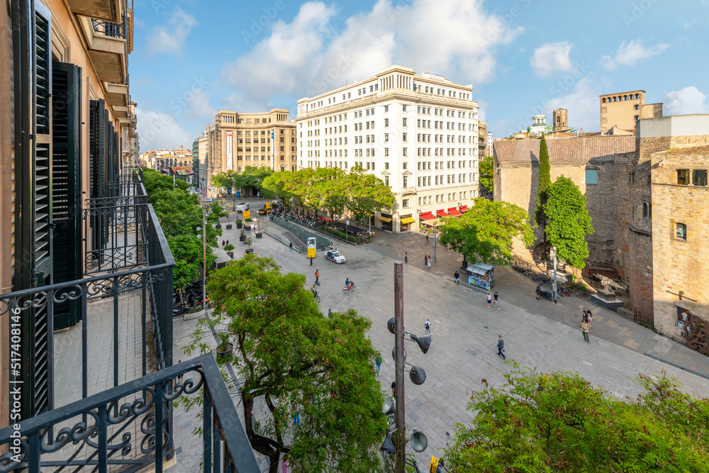 From from a balcony terrace of the skyline and Plaça Nova square of ...