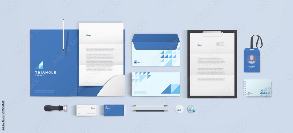 Blue corporate identity template design with color geometric elements ...