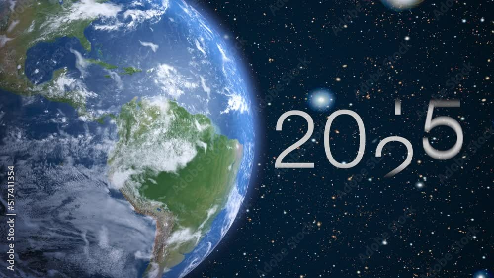 Looped rotation of the planet Earth with dynamic date 2023. 3d render ...