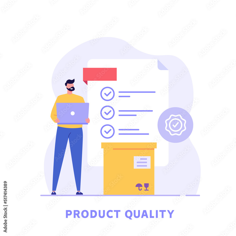 Product quality control illustration. Concept of product guarantee ...