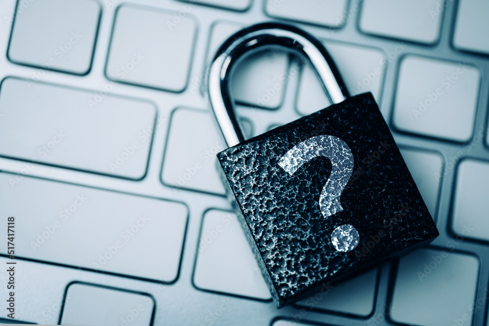 Question mark concept or FAQ. The sign on the padlock on the keyboard ...