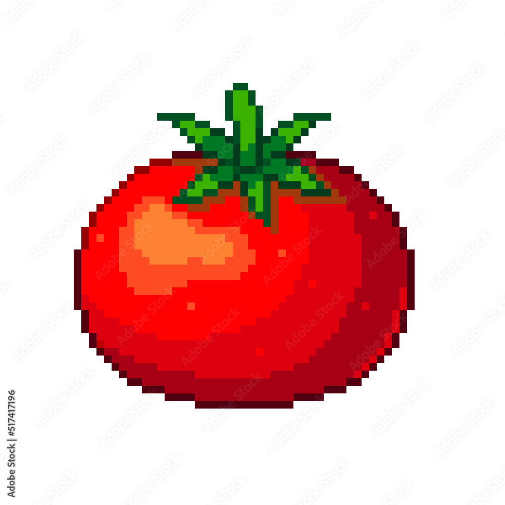 An 8-bit pixel art retro-styled illustration of a cartoon red cherry ...
