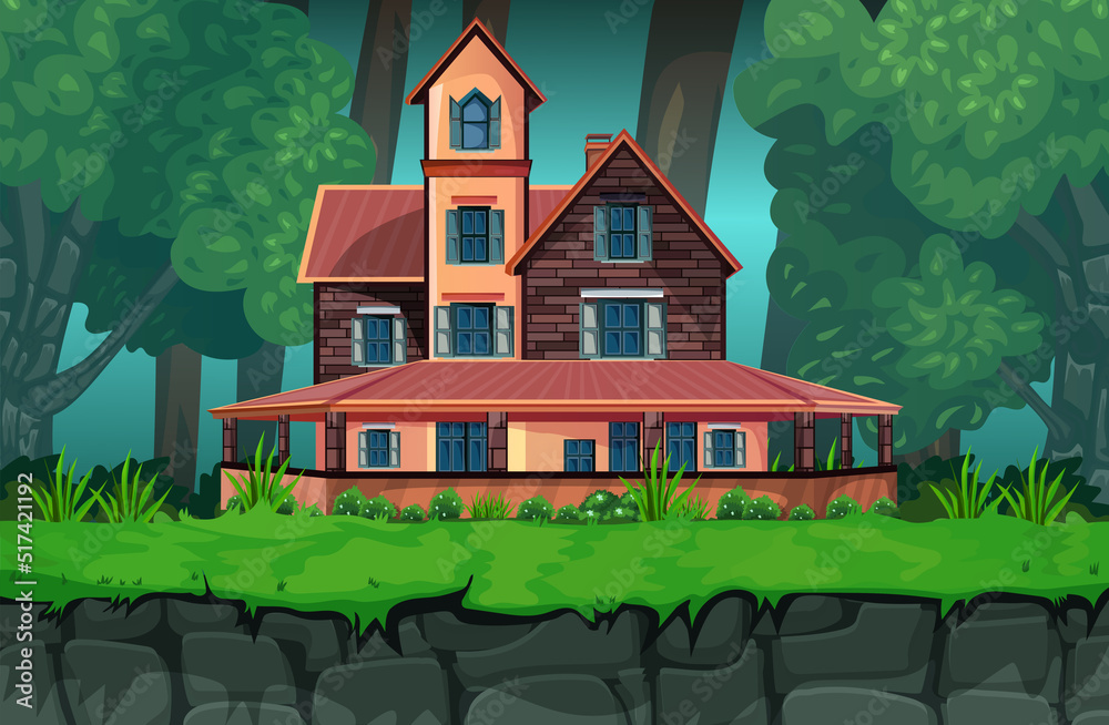 game background cartoon vector , house in the woods Stock Vector ...