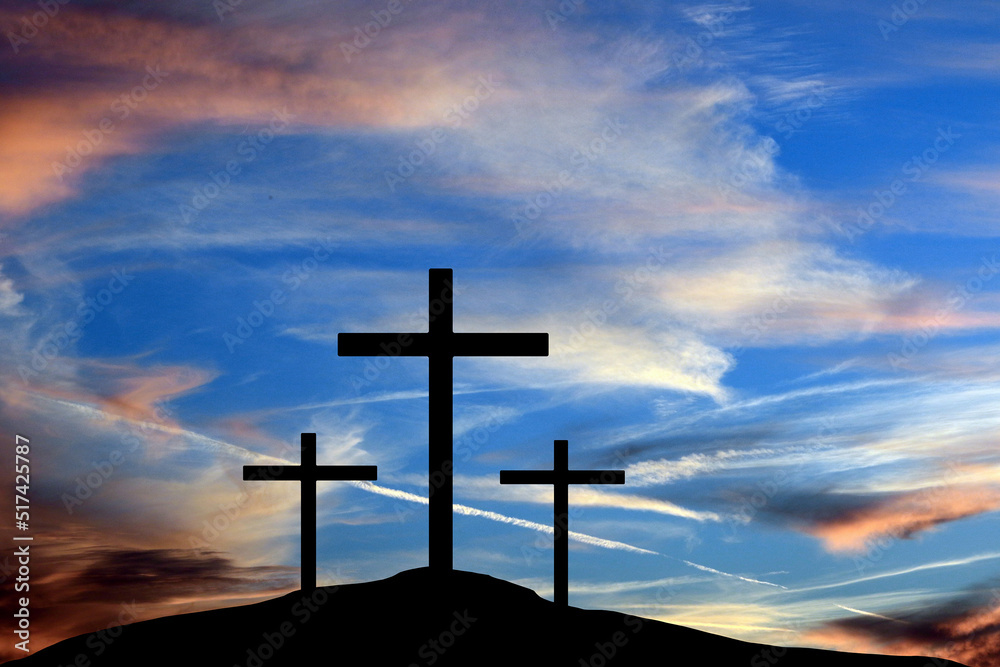 The three crosses of the crucifixion of Jesus Christ are seen in ...