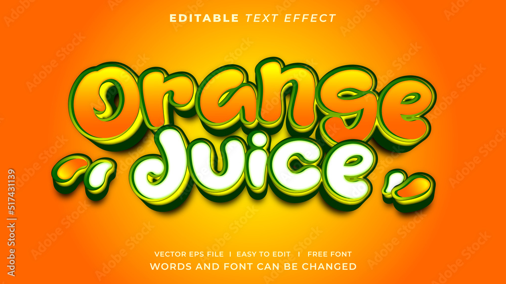 Orange juice 3d editable text effect Stock Vector | Adobe Stock