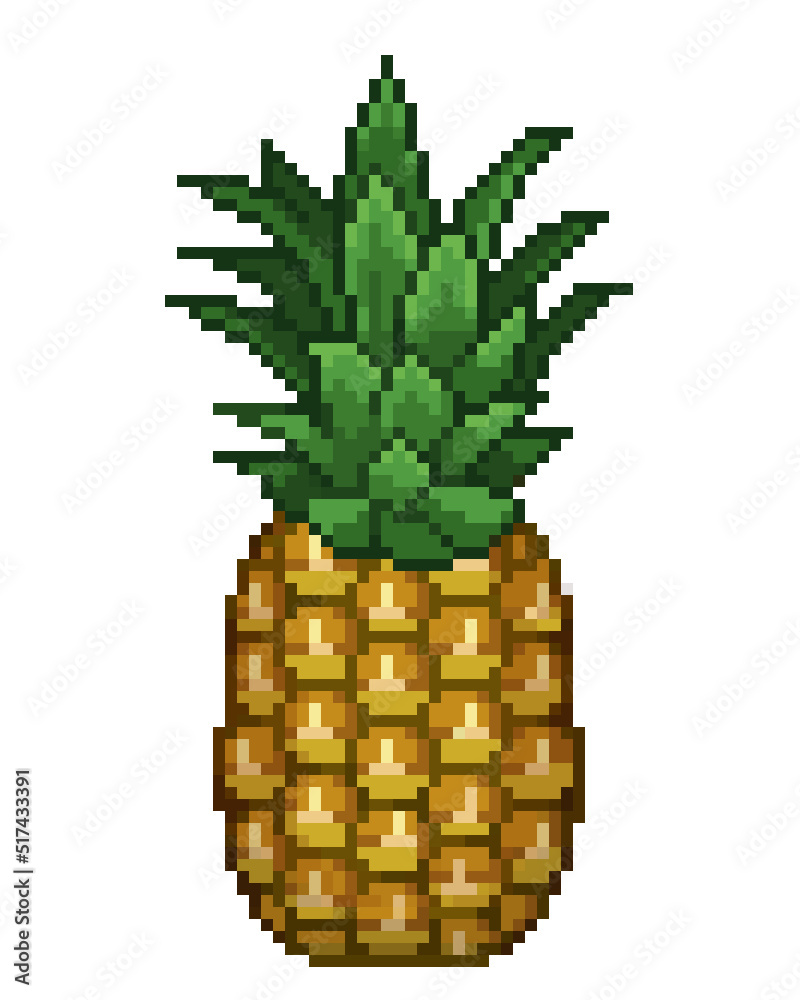 An 8-bit retro-styled pixel art illustration of a pineapple fruit Stock Vector | Adobe Stock