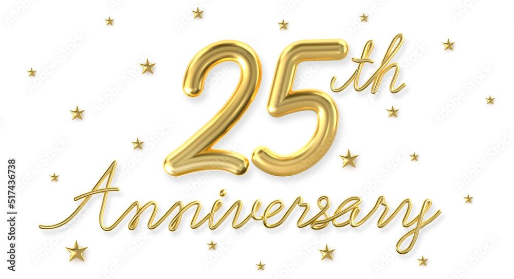 3d golden 25 years anniversary celebration with star background. 3d ...