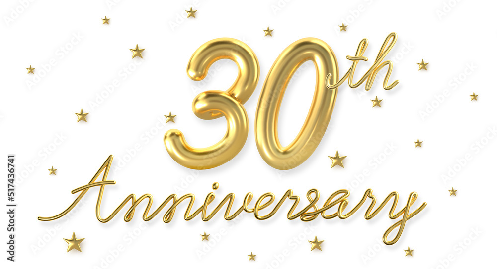 3d golden 30 years anniversary celebration with star background. 3d ...