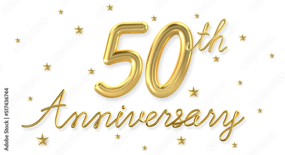 3d golden 50 years anniversary celebration with star background. 3d illustration. Stock ...