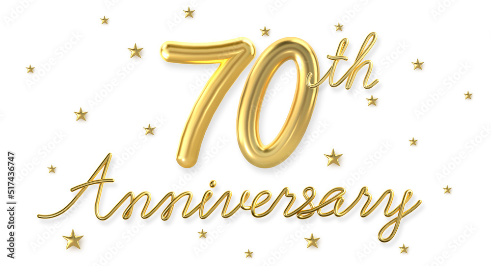 3d golden 70 years anniversary celebration with star background. 3d ...