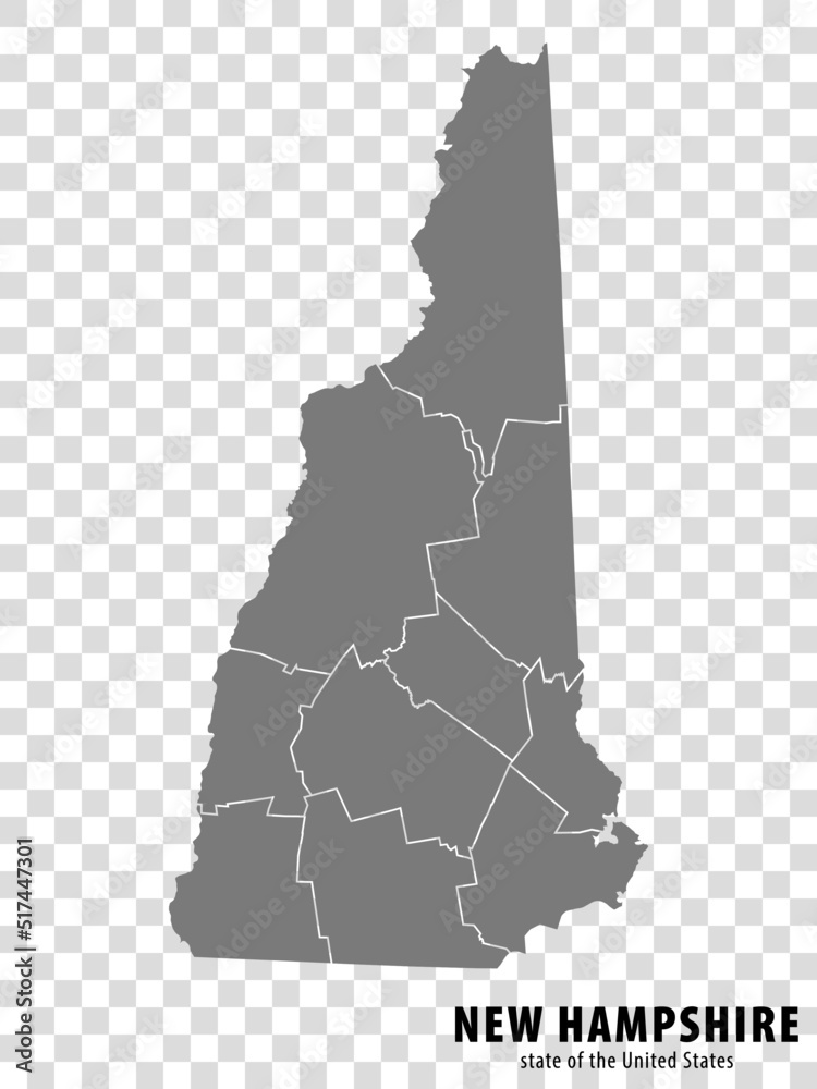 State New Hampshire map on transparent background. Blank map of New ...
