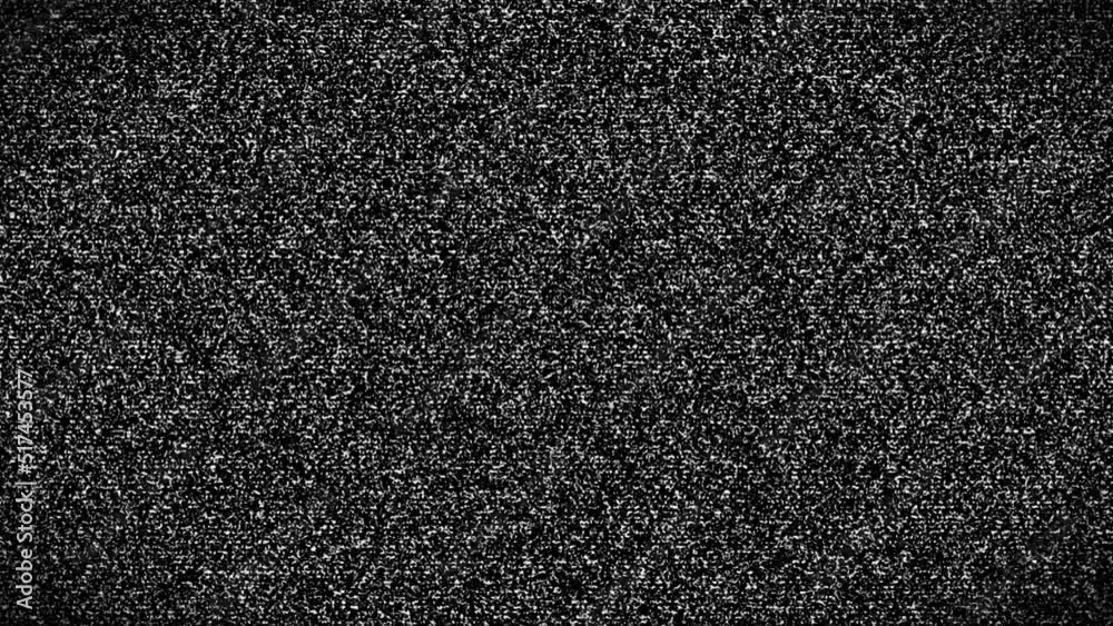 Distorted black and white, monochrome TV static noise interference on a ...