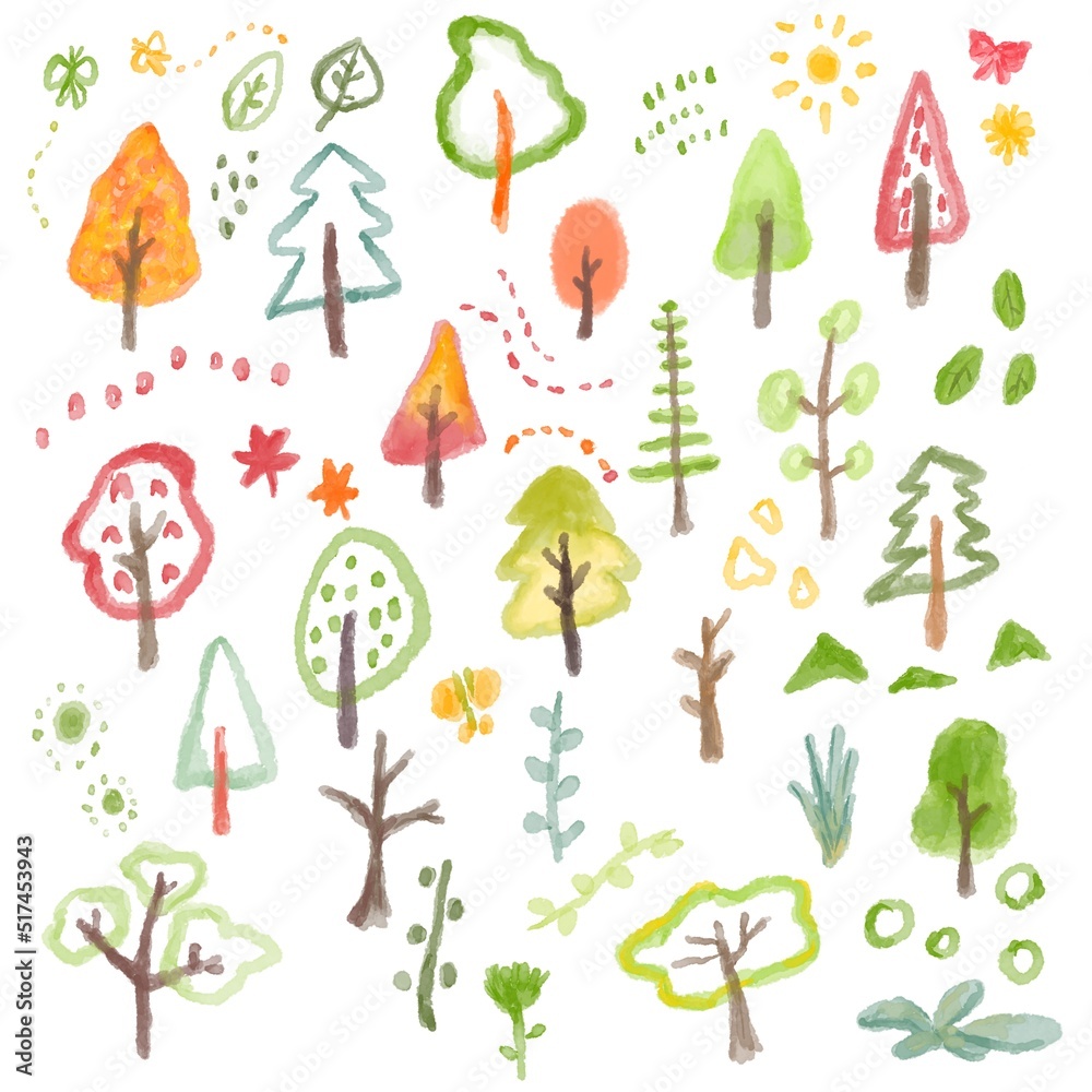 Hand drawn watercolor nature tree clipart set Stock Illustration ...
