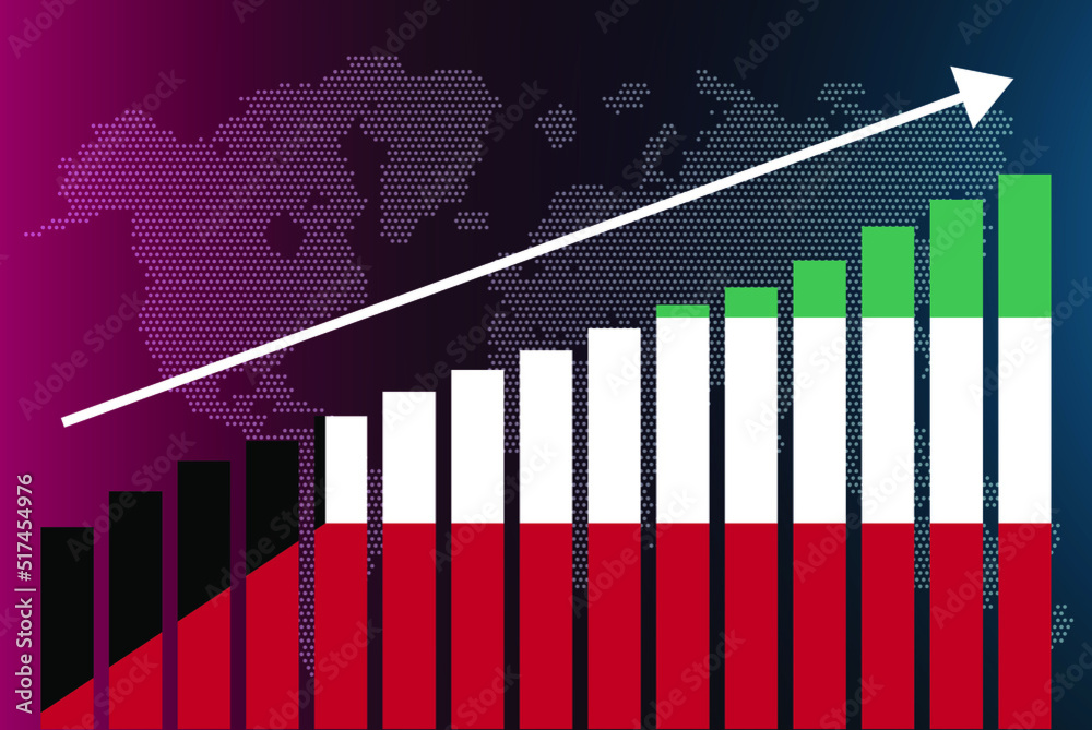Kuwait bar chart graph, increasing values, country statistics concept ...