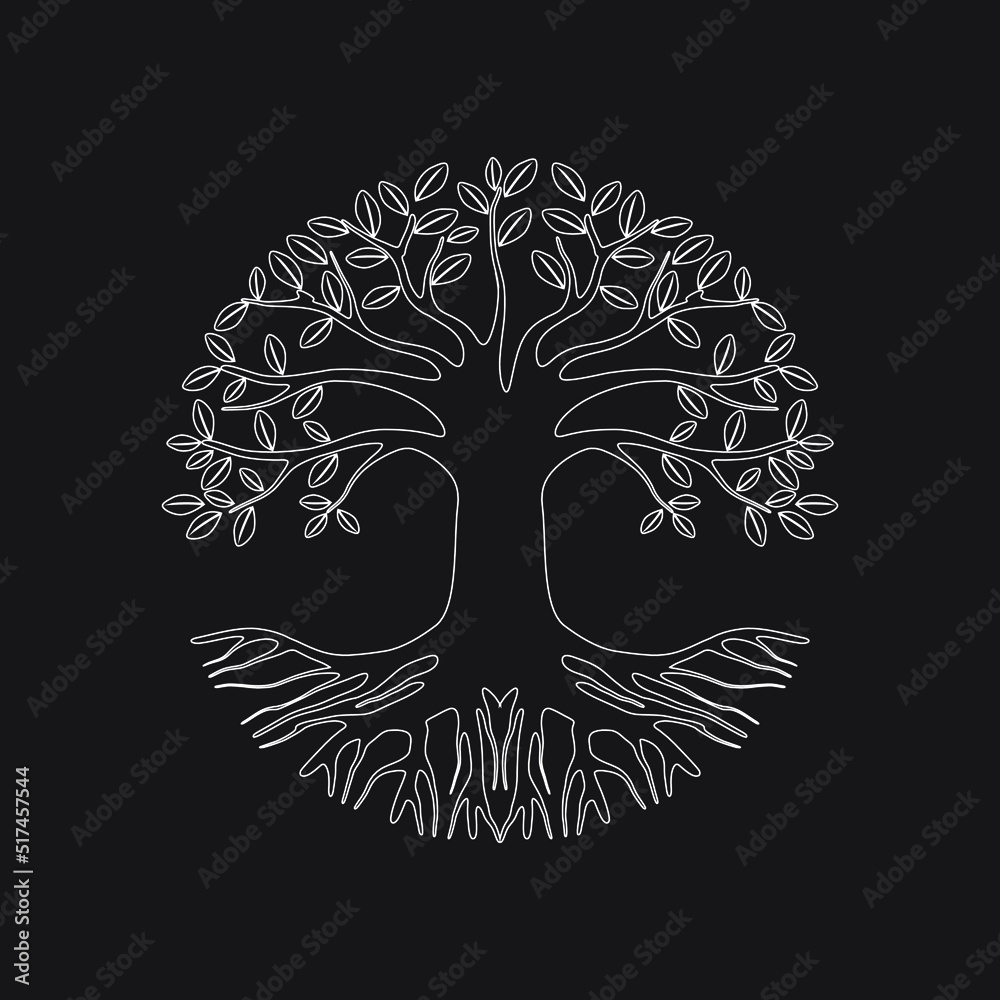 Tree logo outline vector illustration, editable, isolated on black ...