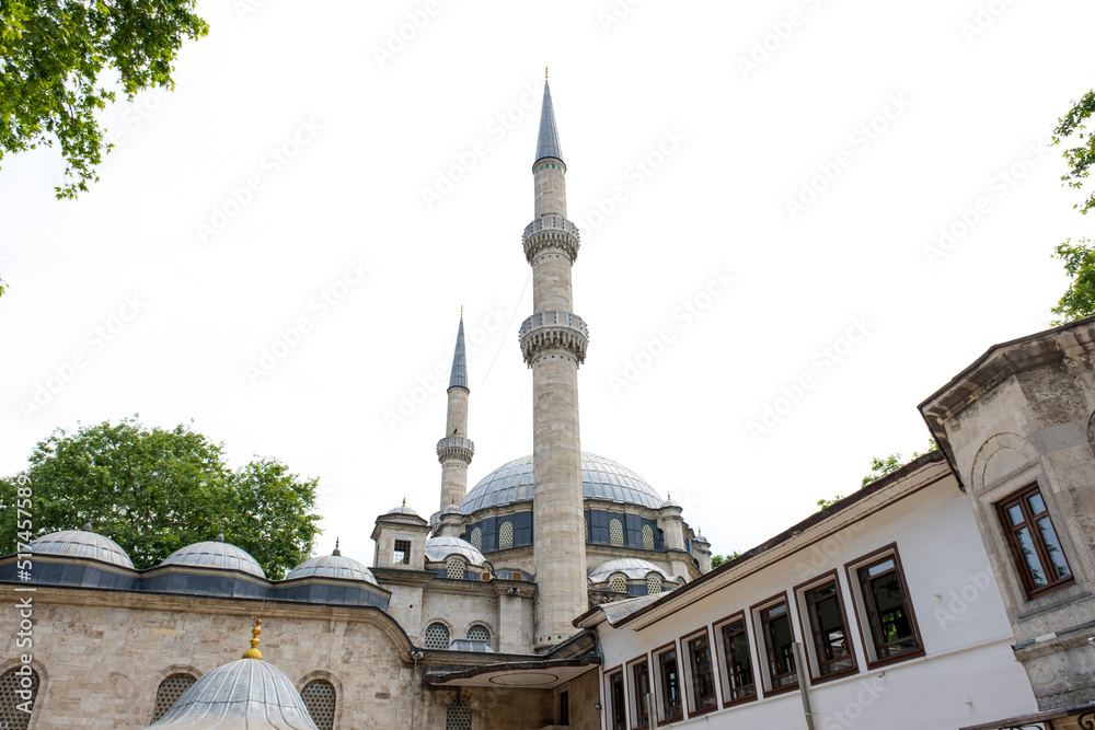 Eyup Sultan Mosque minaret courtyard dome with open sky, Islam and ...