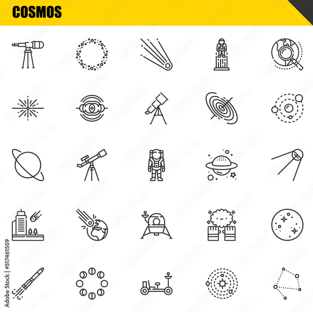 cosmos vector line icons set. telescope, rocket ship and uranus Icons ...