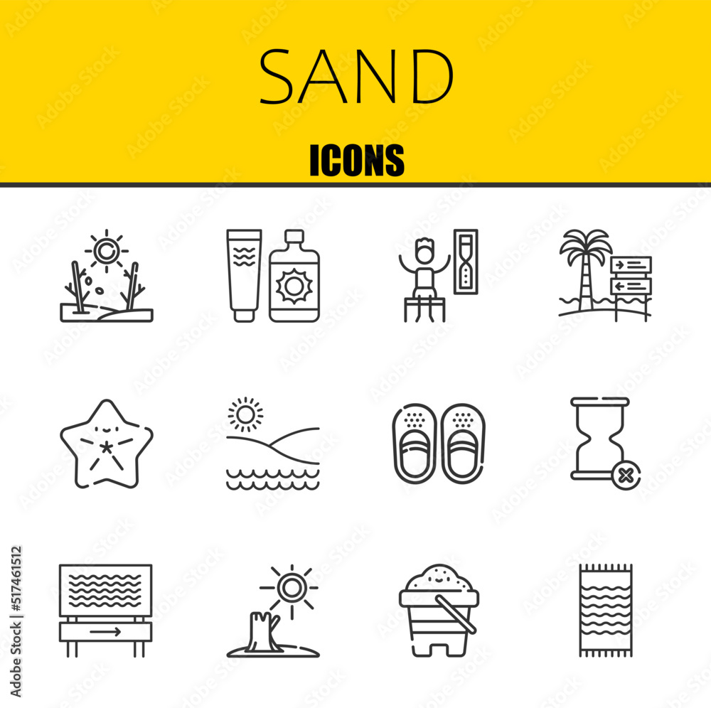 Vetor de sand vector line icons set. drought, sun cream and timer Icons ...