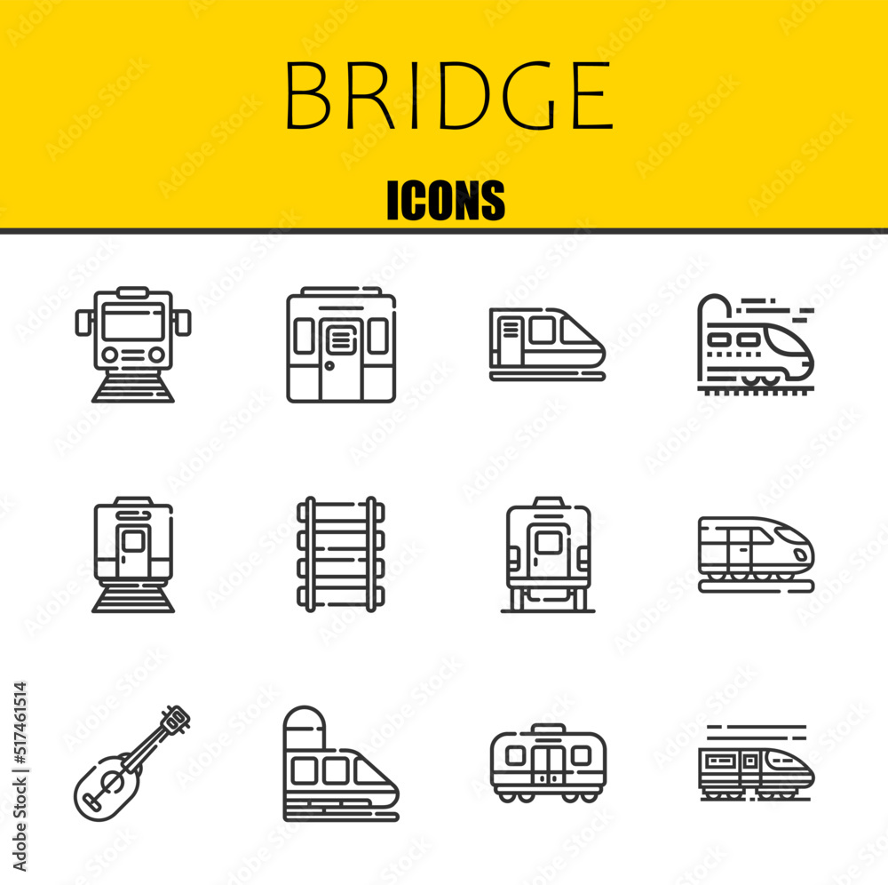 bridge vector line icons set. train, train and train Icons. Thin line ...