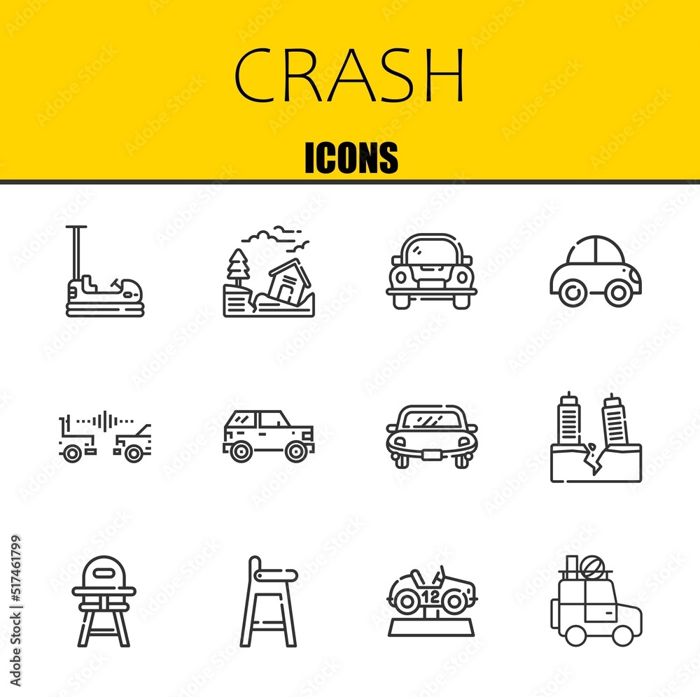 crash vector line icons set. bumper, earthquake and car Icons. Thin ...