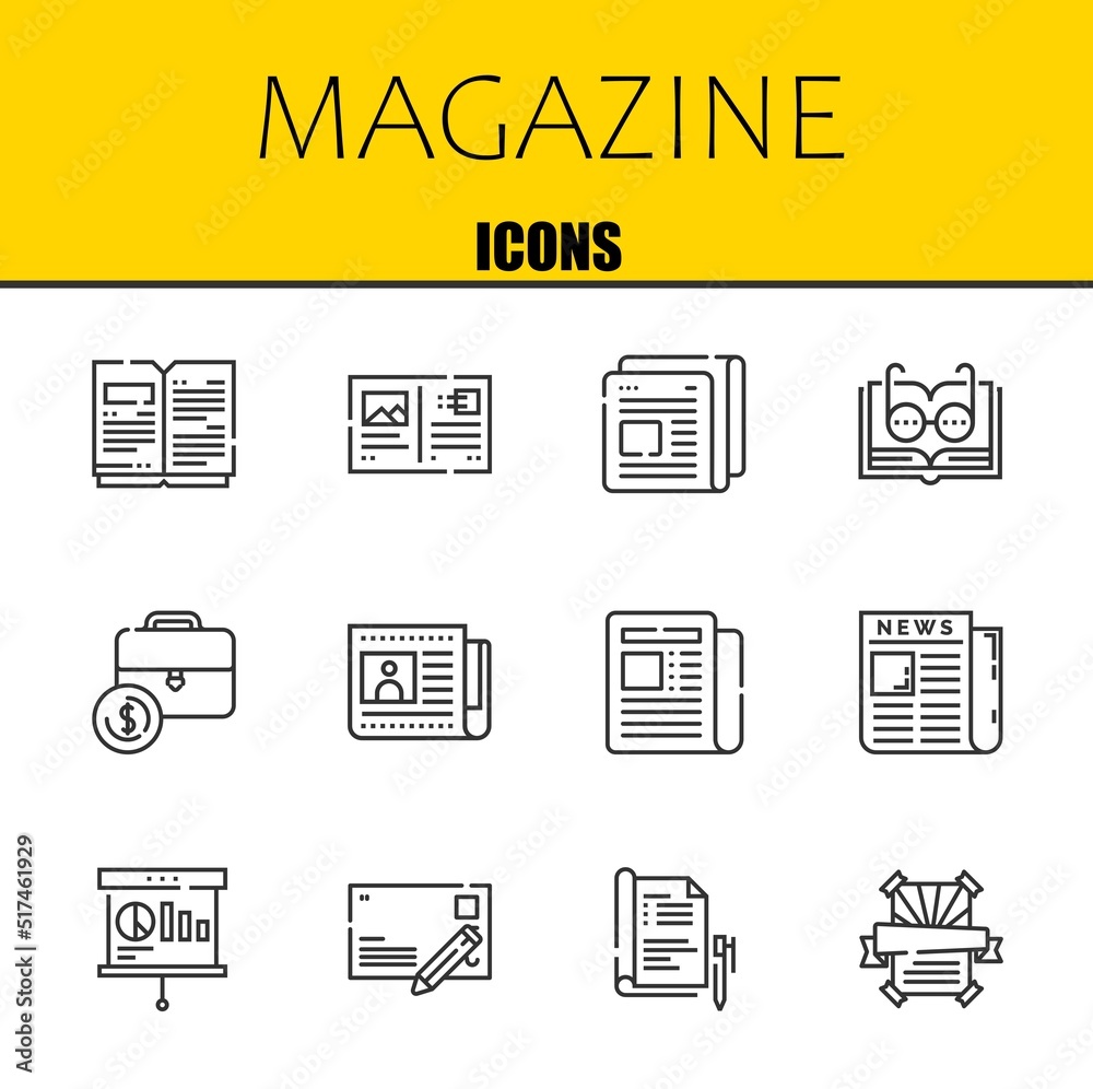 magazine vector line icons set. open book, postcard and newspaper Icons ...