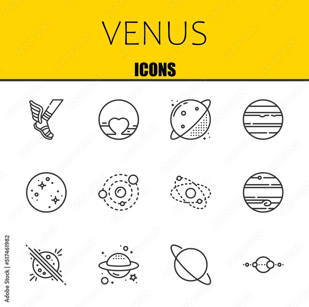 venus vector line icons set. hermes, pluto and planet Icons. Thin line ...