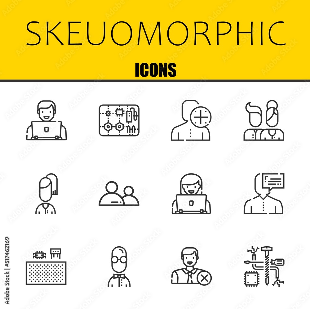 skeuomorphic vector line icons set. user, components and user Icons ...