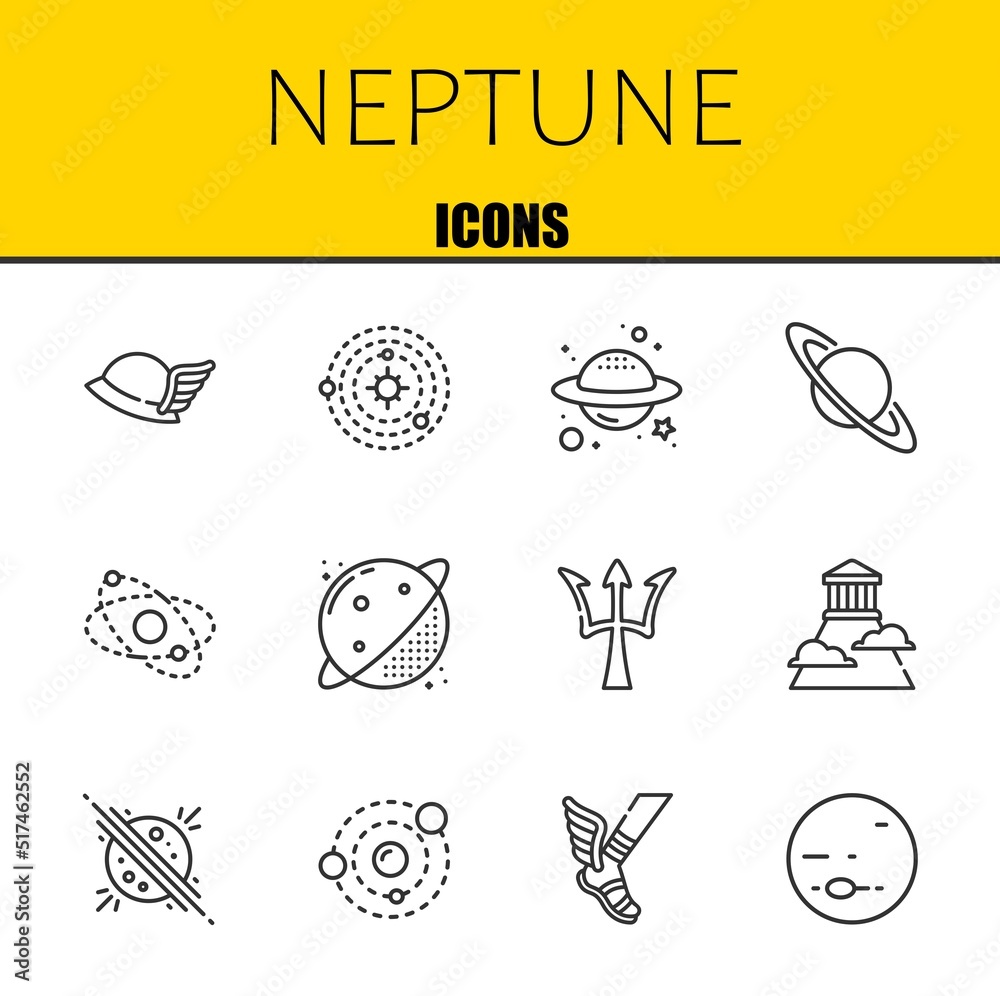 neptune vector line icons set. hermes, solar system and planet Icons ...