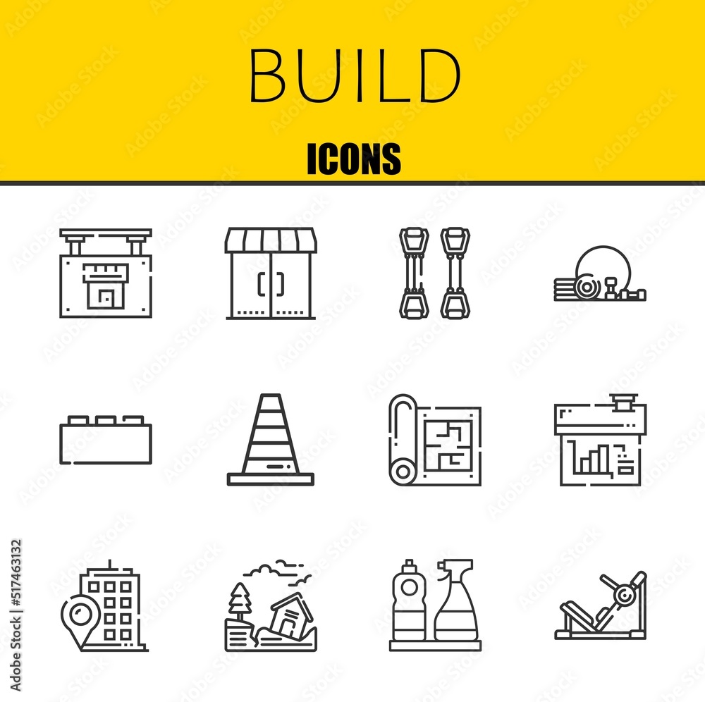 build vector line icons set. real estate, entrances and chest expander ...