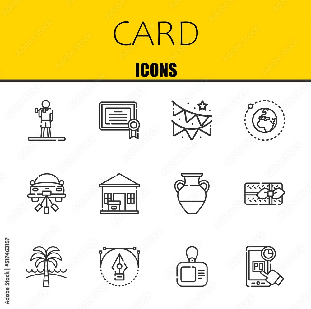 card vector line icons set. exercise, certificate and garland Icons ...