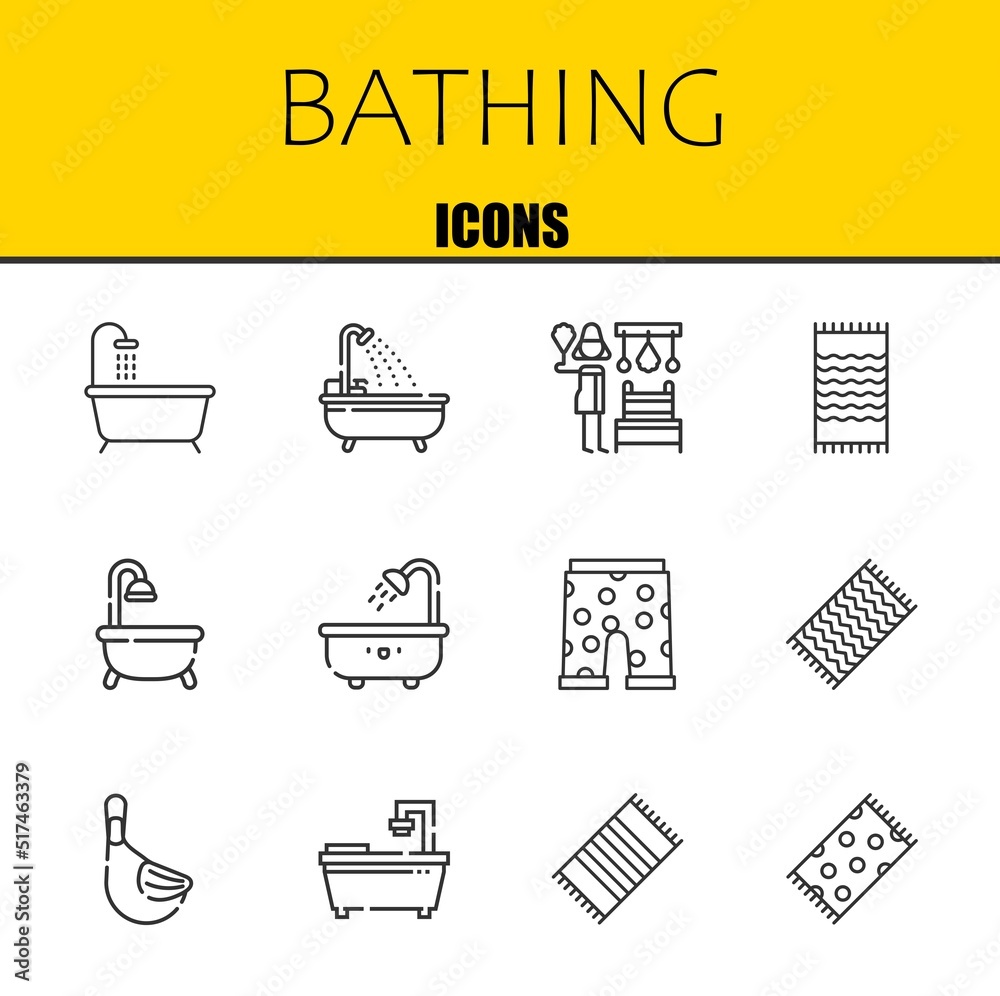 bathing vector line icons set. bathtub, bathtub and russian banya Icons ...