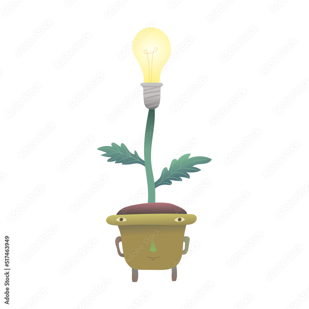 A light bulb tree cartoon character design isolated on a white ...