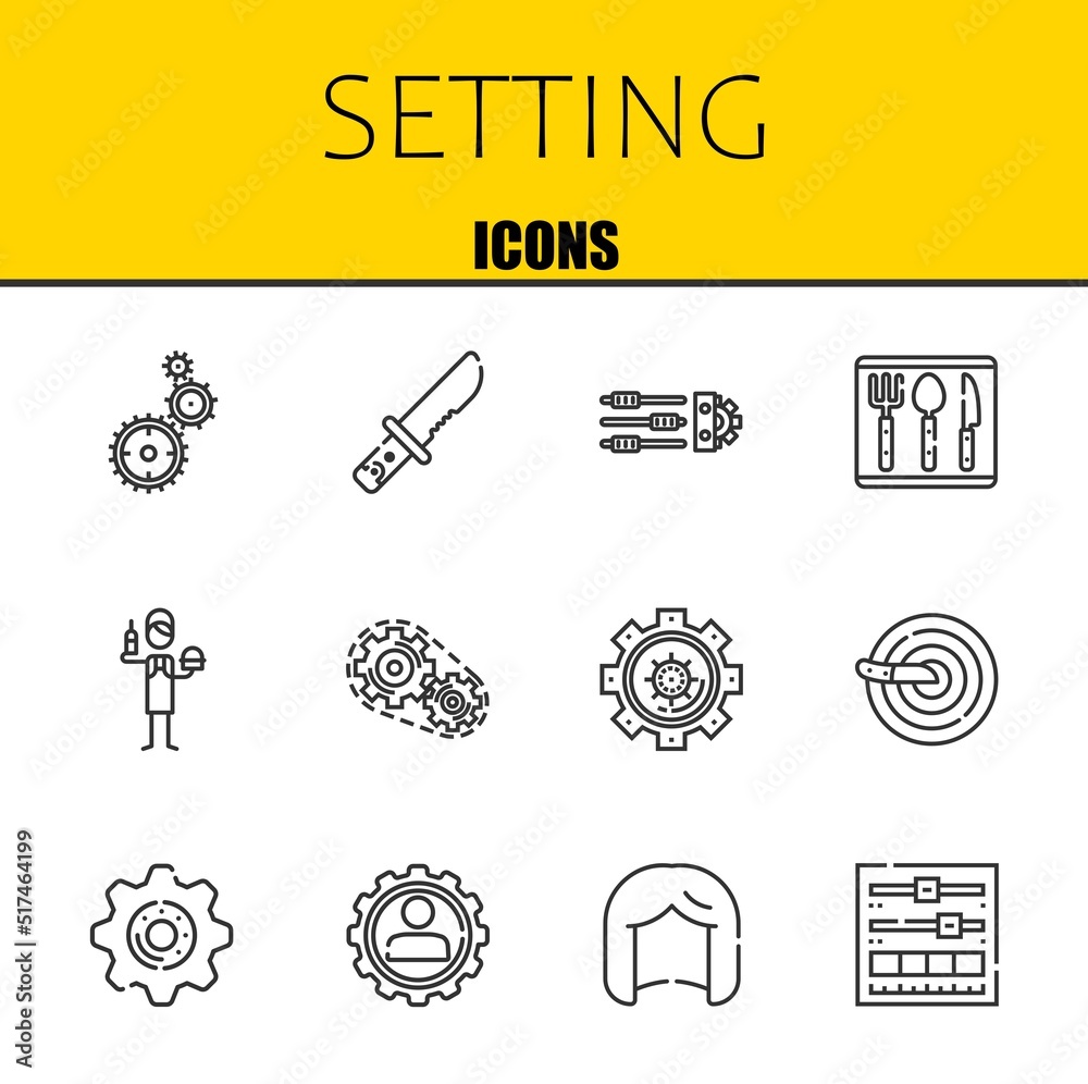 setting vector line icons set. settings, knife and settings Icons. Thin ...