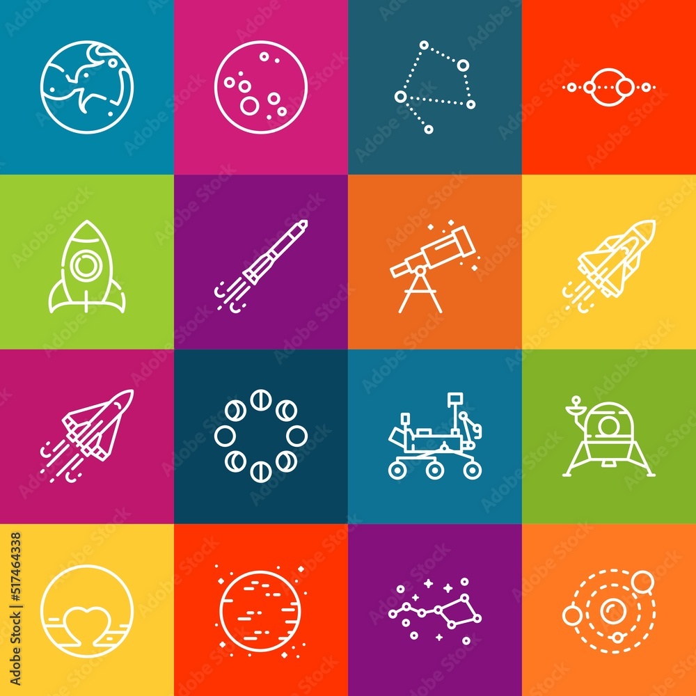 Modern thin line icons set of galaxy elements. Premium quality outline ...
