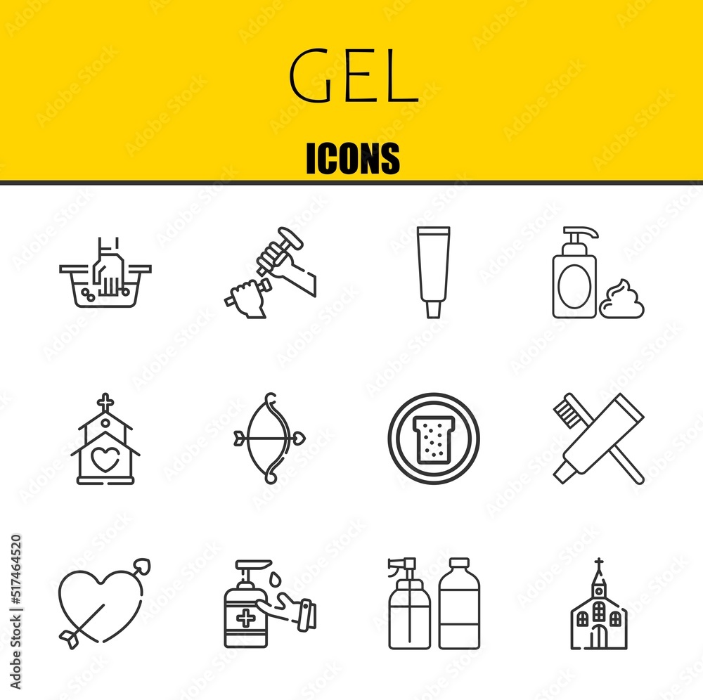 gel vector line icons set. hand wash, sculpture and tooth paste Icons ...