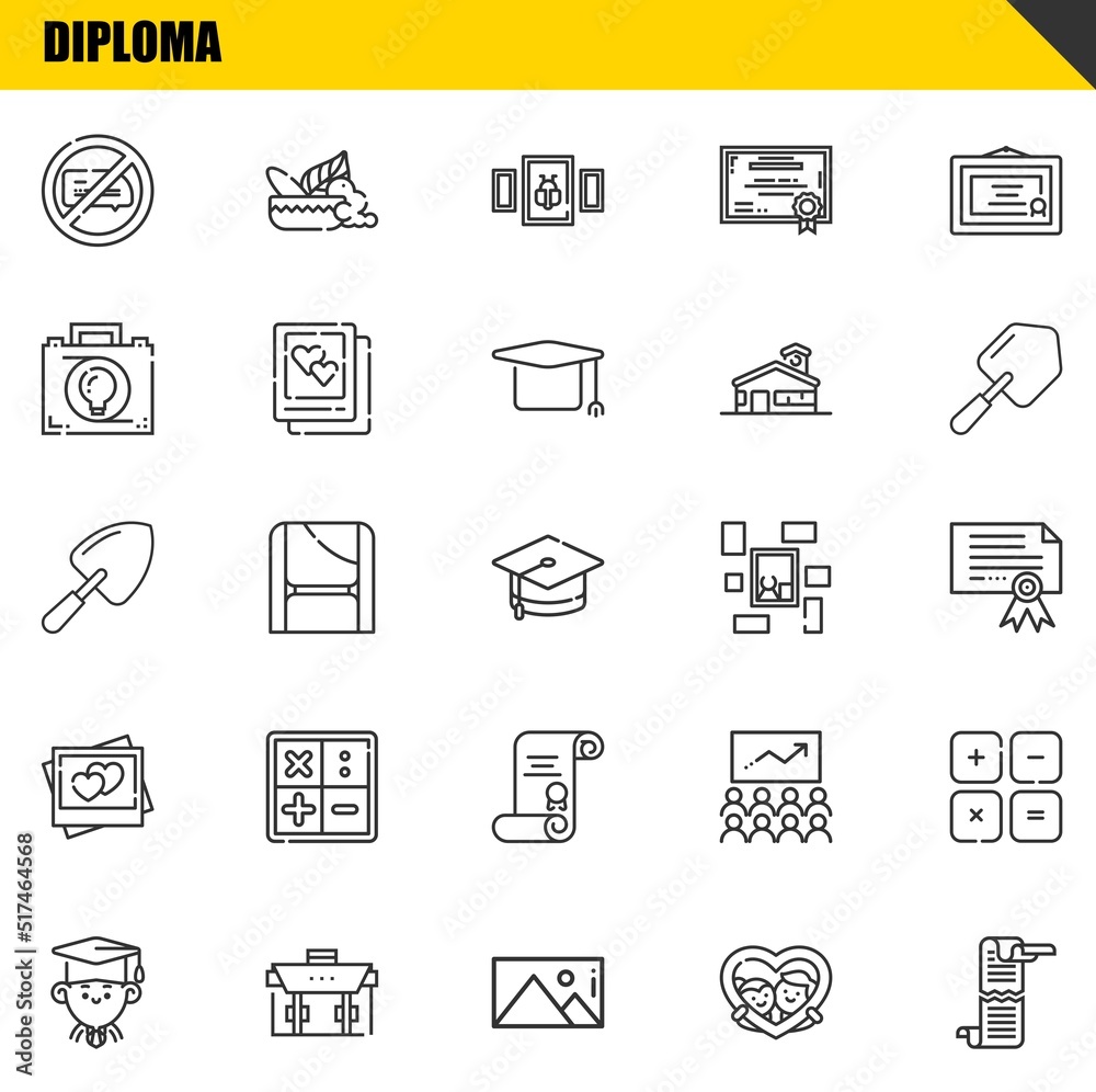 diploma vector line icons set. no chatting, graduate and shovel Icons ...
