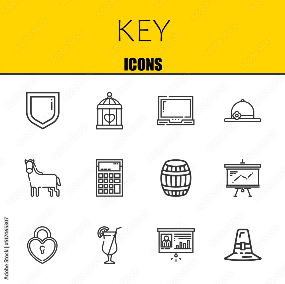 key vector line icons set. security, cage and laptop Icons. Thin line ...