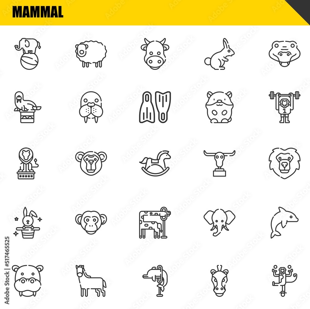 mammal vector line icons set. elephant, hippopotamus and lion Icons ...