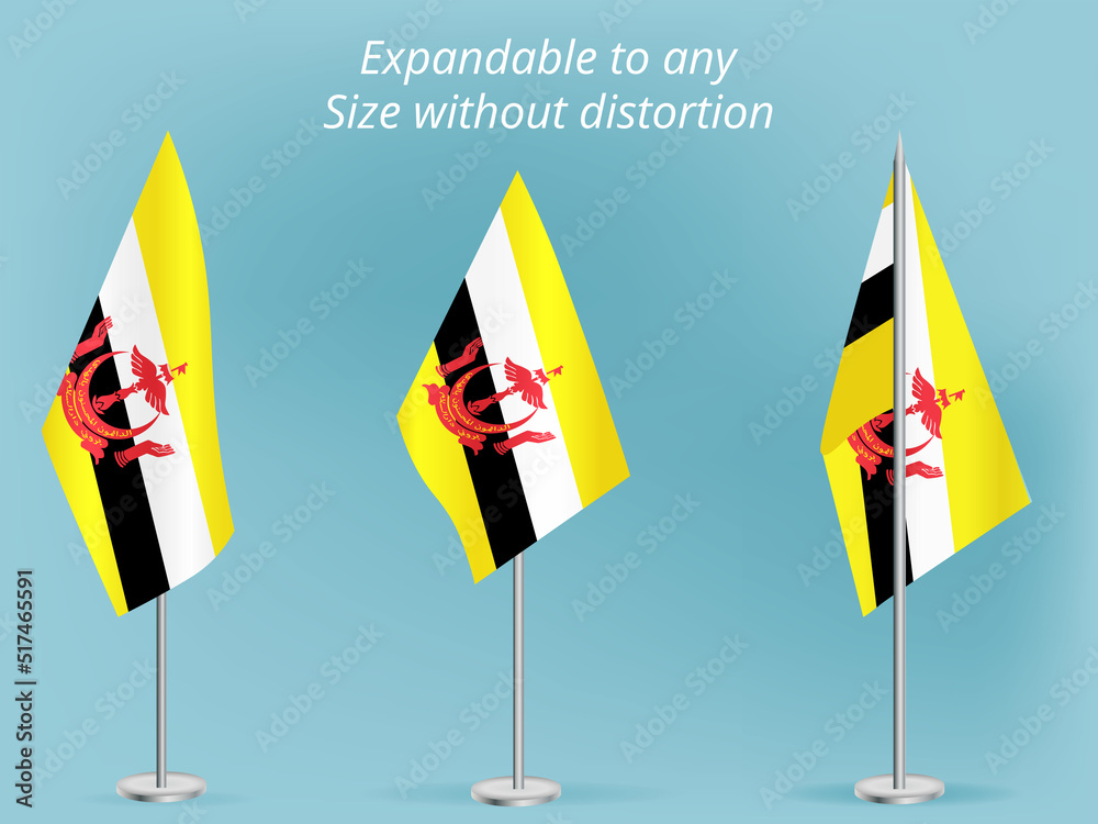 Flag of Brunei with silver pole.Set of Brunei's national flag Stock ...