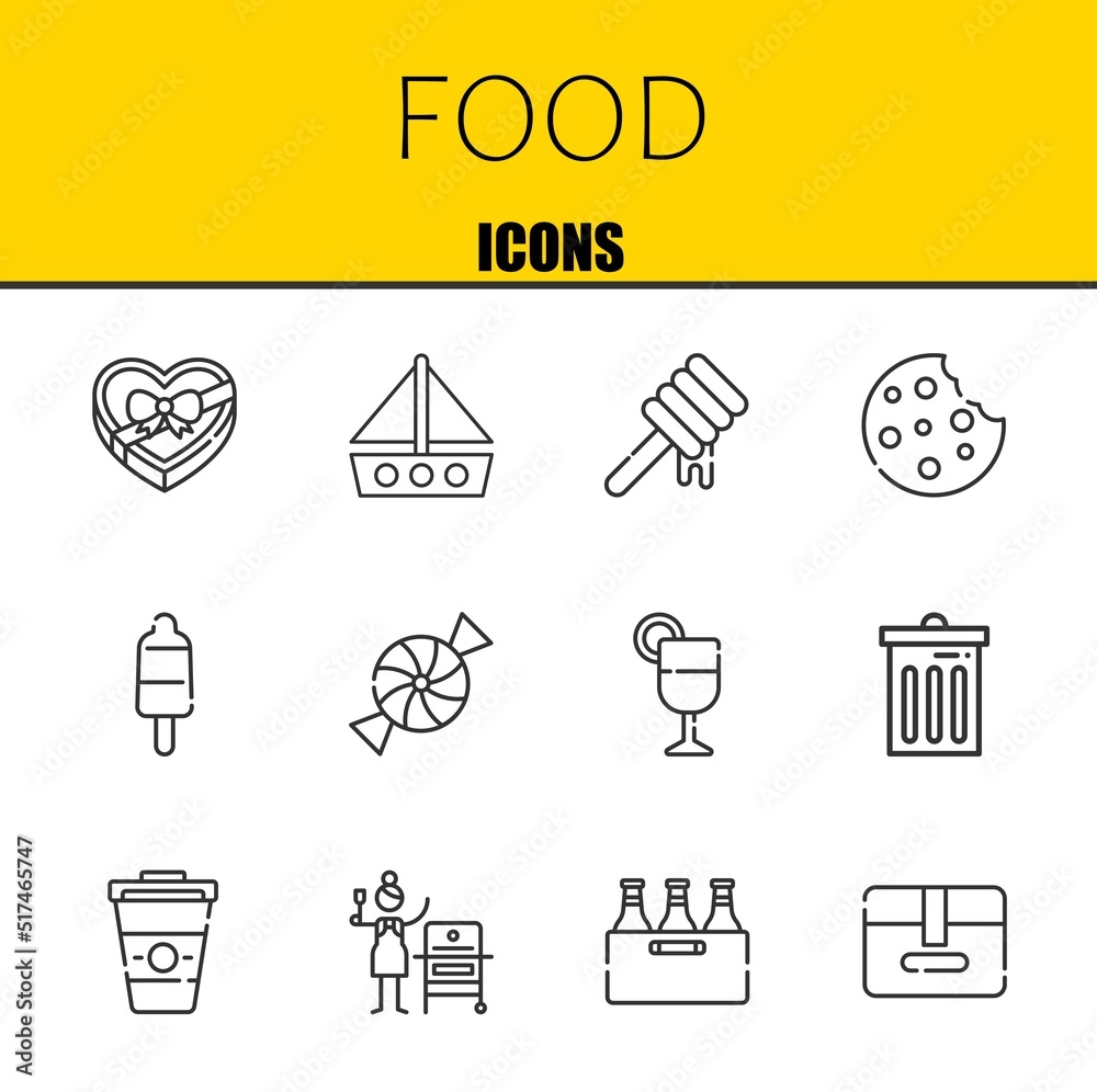food vector line icons set. chocolate box, boat and honey Icons. Thin ...