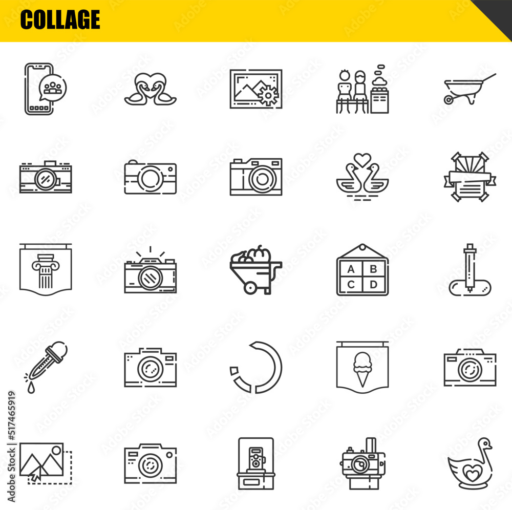 collage vector line icons set. social media, image and poster Icons ...
