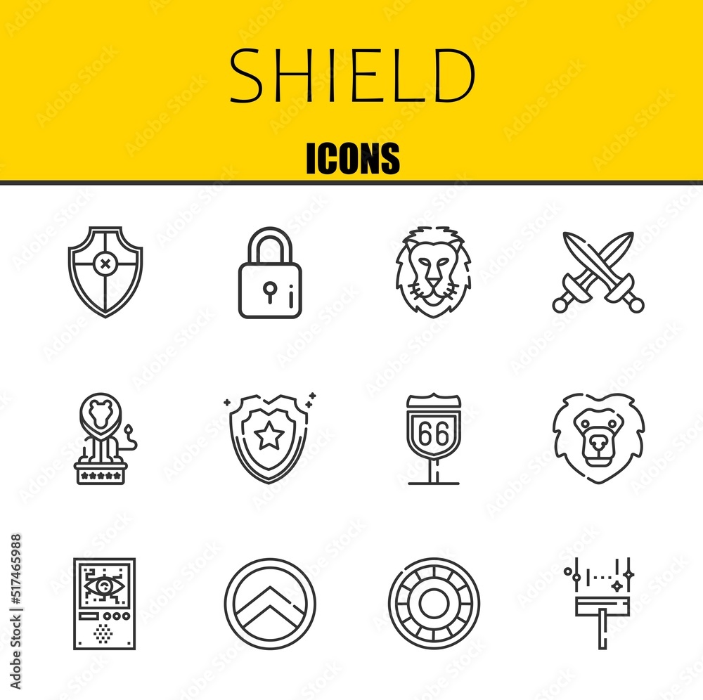 shield vector line icons set. shield, lock and lion Icons. Thin line design. Modern outline ...