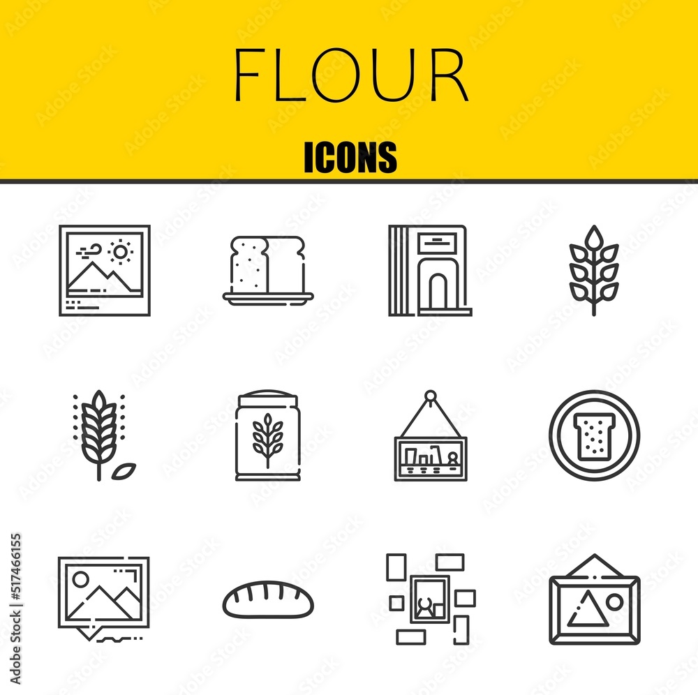 flour vector line icons set. picture, bread and divider Icons. Thin ...