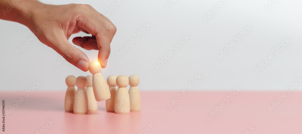 Leadership of teamwork concept. Wooden figures human was chosen ...