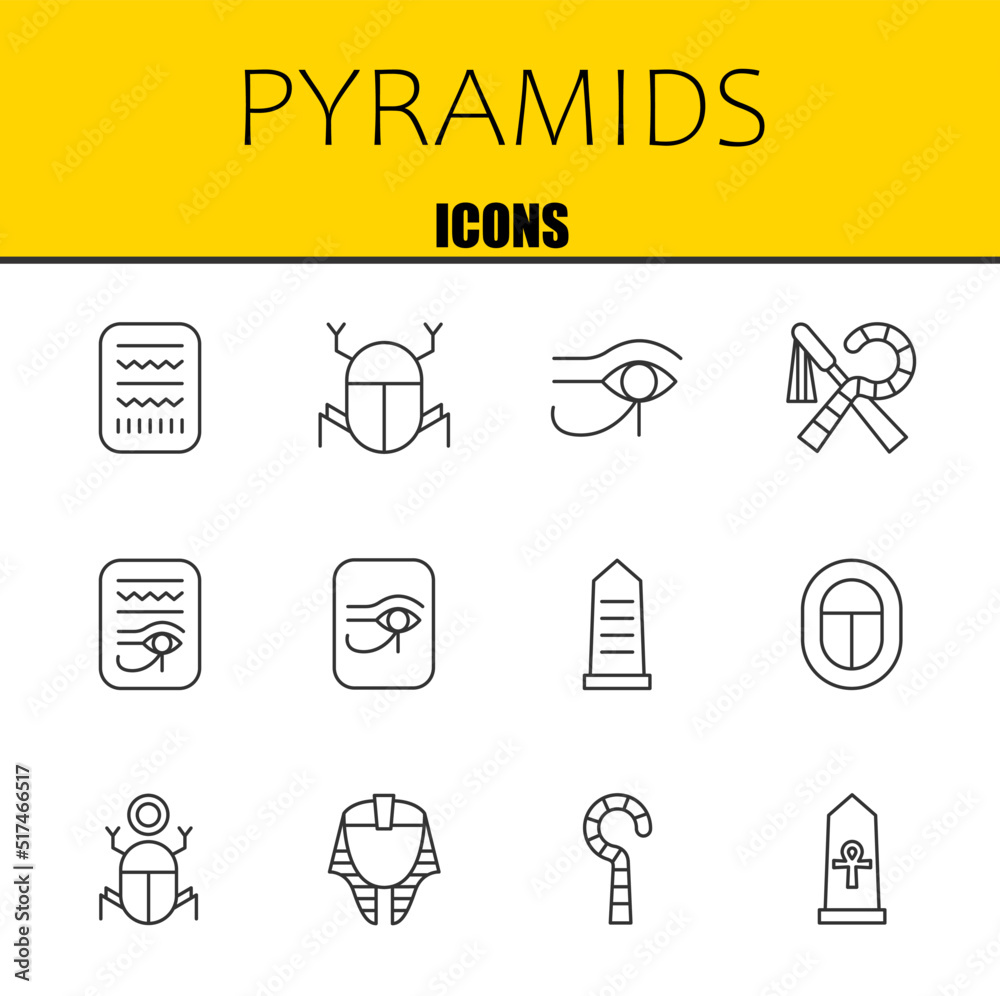pyramids vector line icons set. egypt, egypt and egypt Icons. Thin line ...