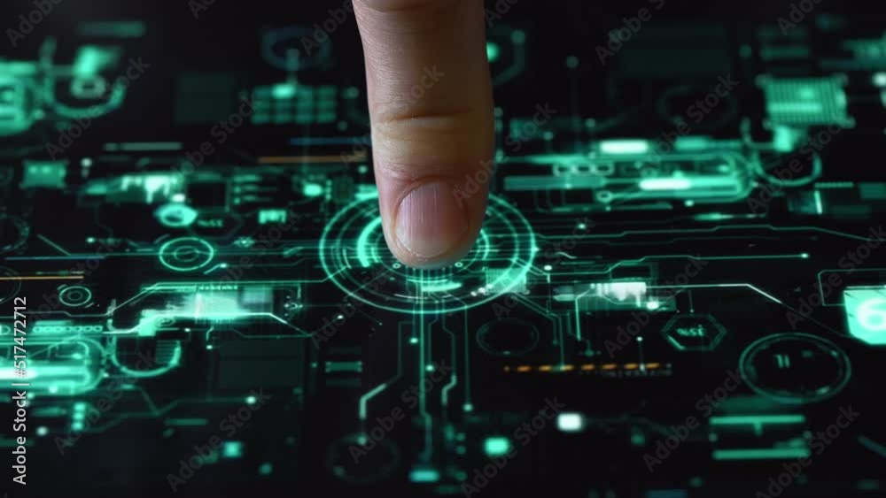 Digitalization Concept: Human Finger Turns on Touch Screen Button and ...